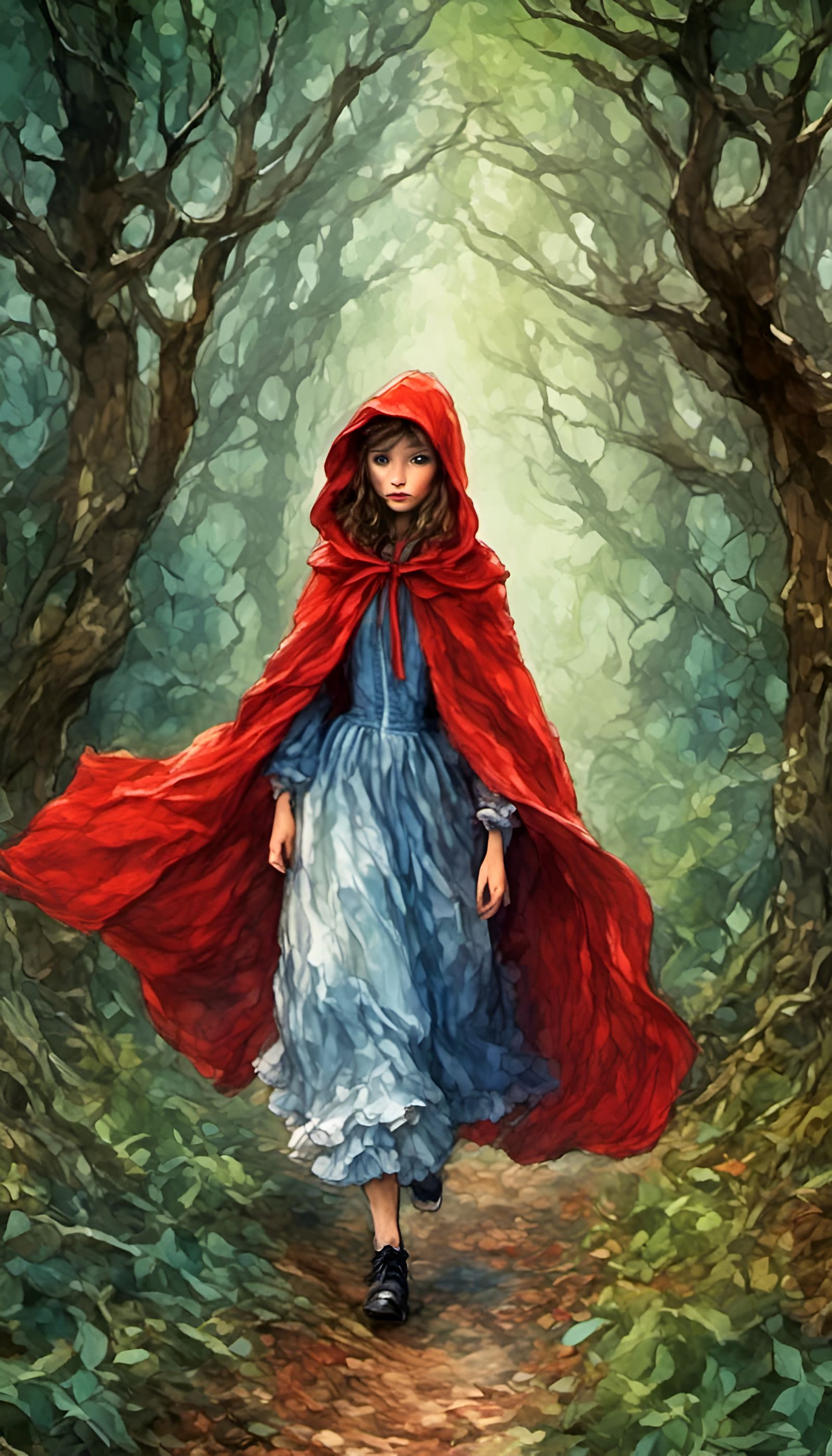 "Curious little Miss Red Riding Hood (skips through the enchanted ...