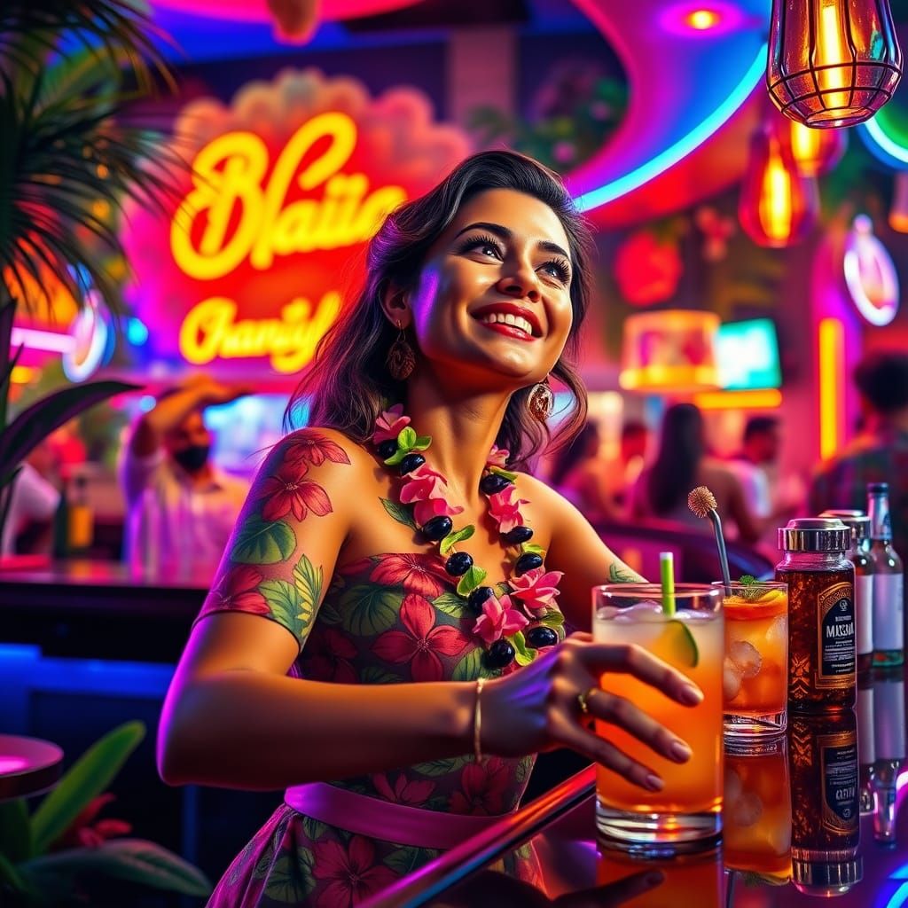 Waitress making cocktails in Hawaii at the nightclub