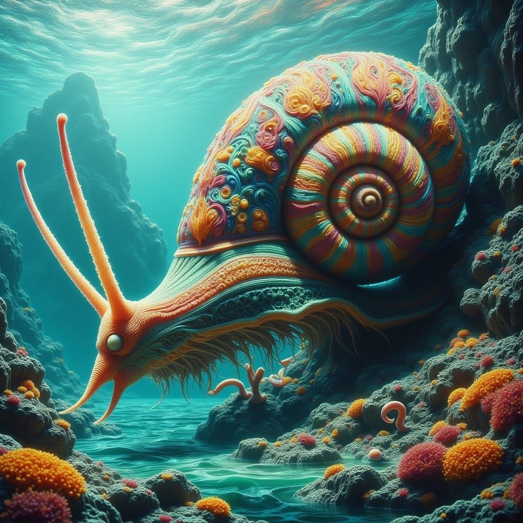 Giant Snail. - Gargantuan Snail in Medieval Coastal Scene