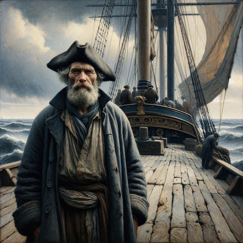 An oil-on-linen painting in the style of Jozef Israëls, depicting an ...