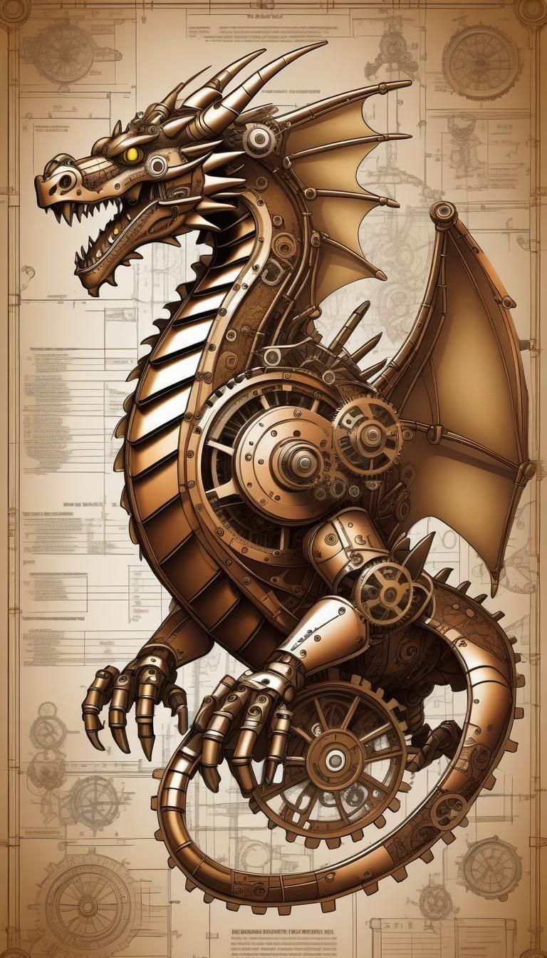 steampunk dragon blueprint - AI Generated Artwork - NightCafe Creator
