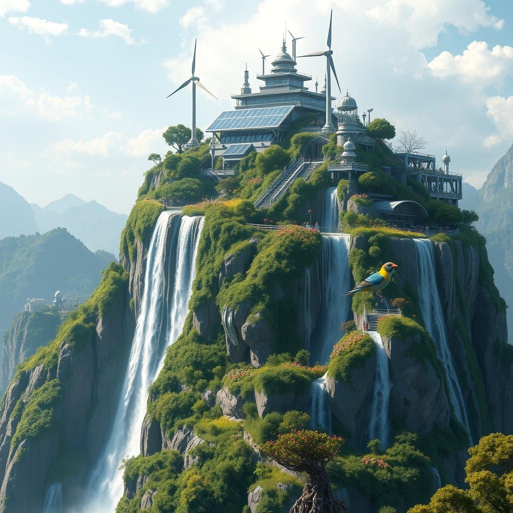 New Atlantis. Solarpunk, hope, and peace. 8k Realism an island plateau ...