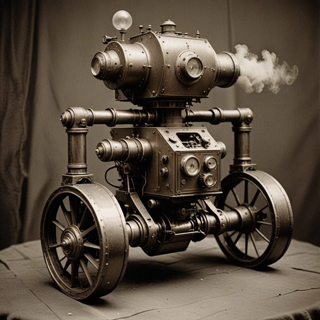 Vintage Steam Robot in Sepia Tone - AI Art