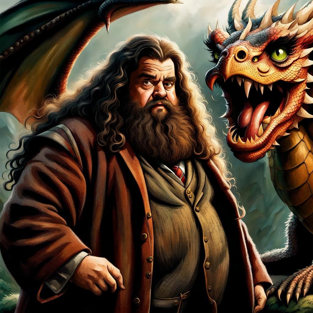 Hagrid and a dragon - AI Generated Artwork - NightCafe Creator