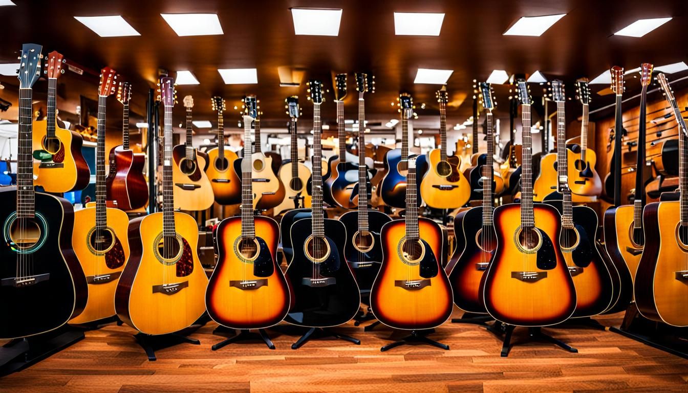 Shop full of acoustic guitars - AI Generated Artwork - NightCafe Creator