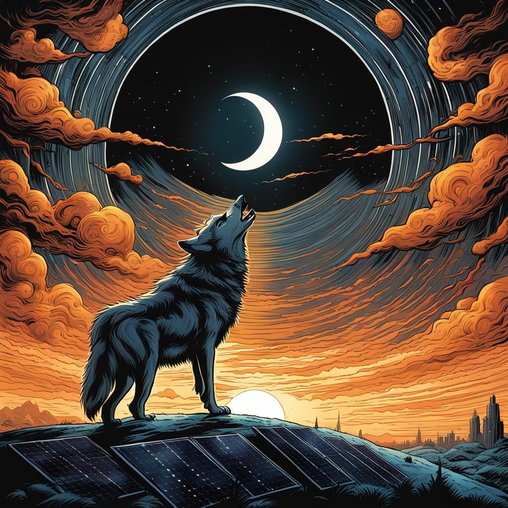 wolf howling at a solar eclipse : r/nightcafe