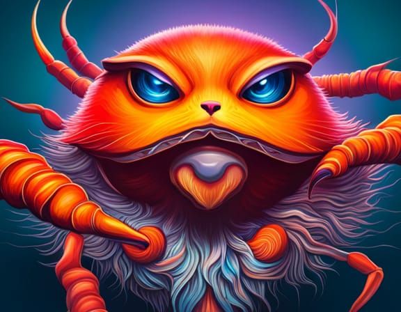 CRABCAT crab cat, Hyperrealistic, splash art, concept art, mid shot ...