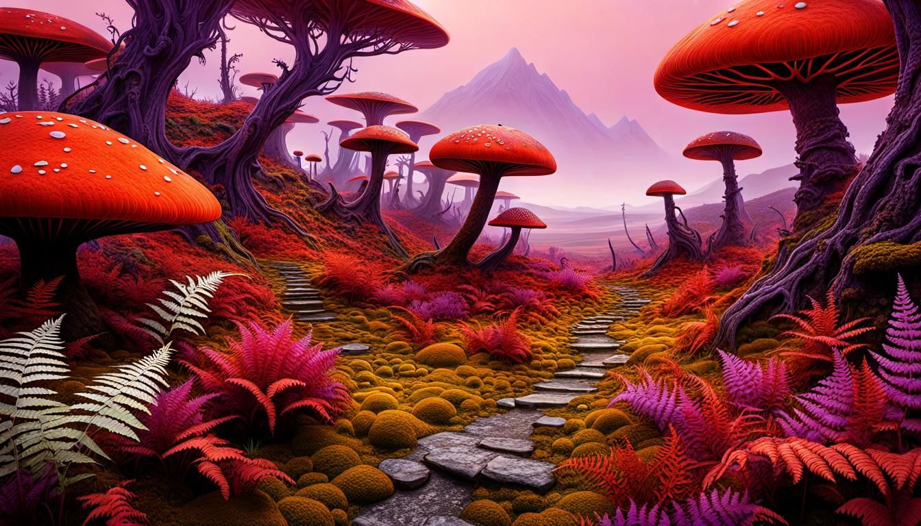 Alien Mushroom-Trees Gardenscape - AI Generated Artwork - NightCafe Creator