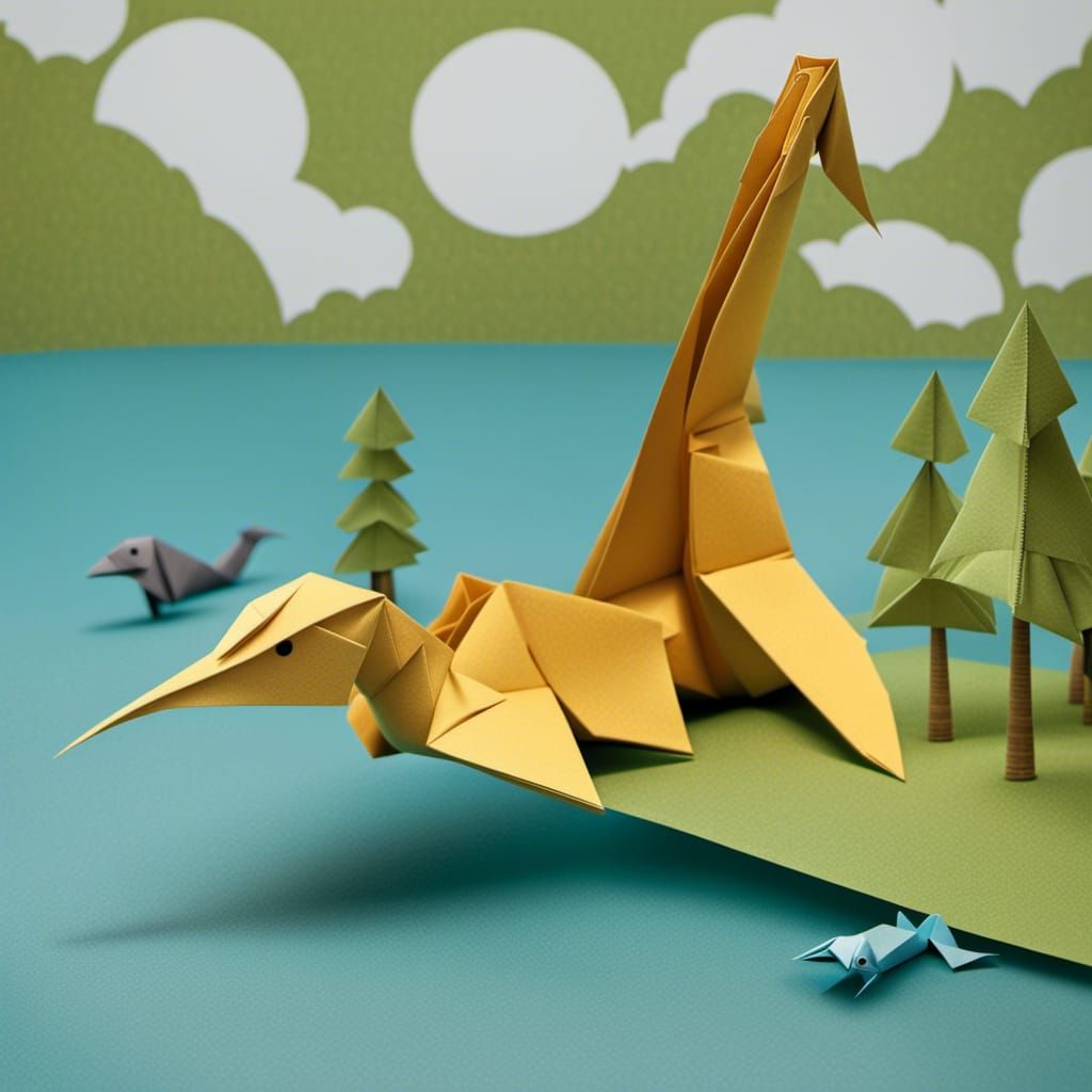 Origami monster over a lake - AI Generated Artwork - NightCafe Creator