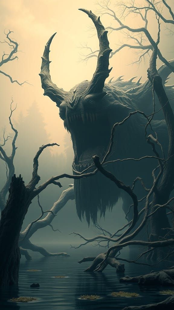 Gothic Swamp Leviathan Rises from Murky Depths - AI Art