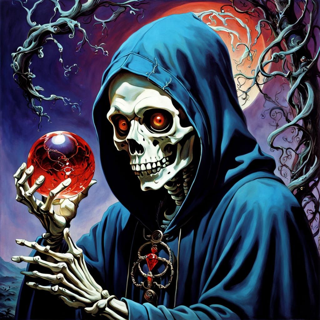 Surrealist Skeleton in Cosmic Quilt with Glowing C... - AI Art