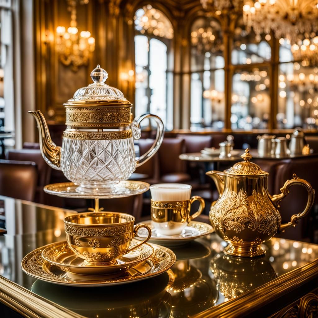 Parisian historicism café interior ornamented gold embellished Cristal ...