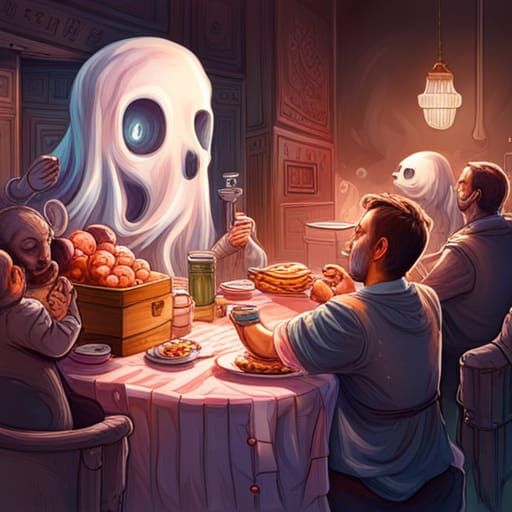 An adorable ghost eating a ghastly banquet - AI Generated Artwork ...
