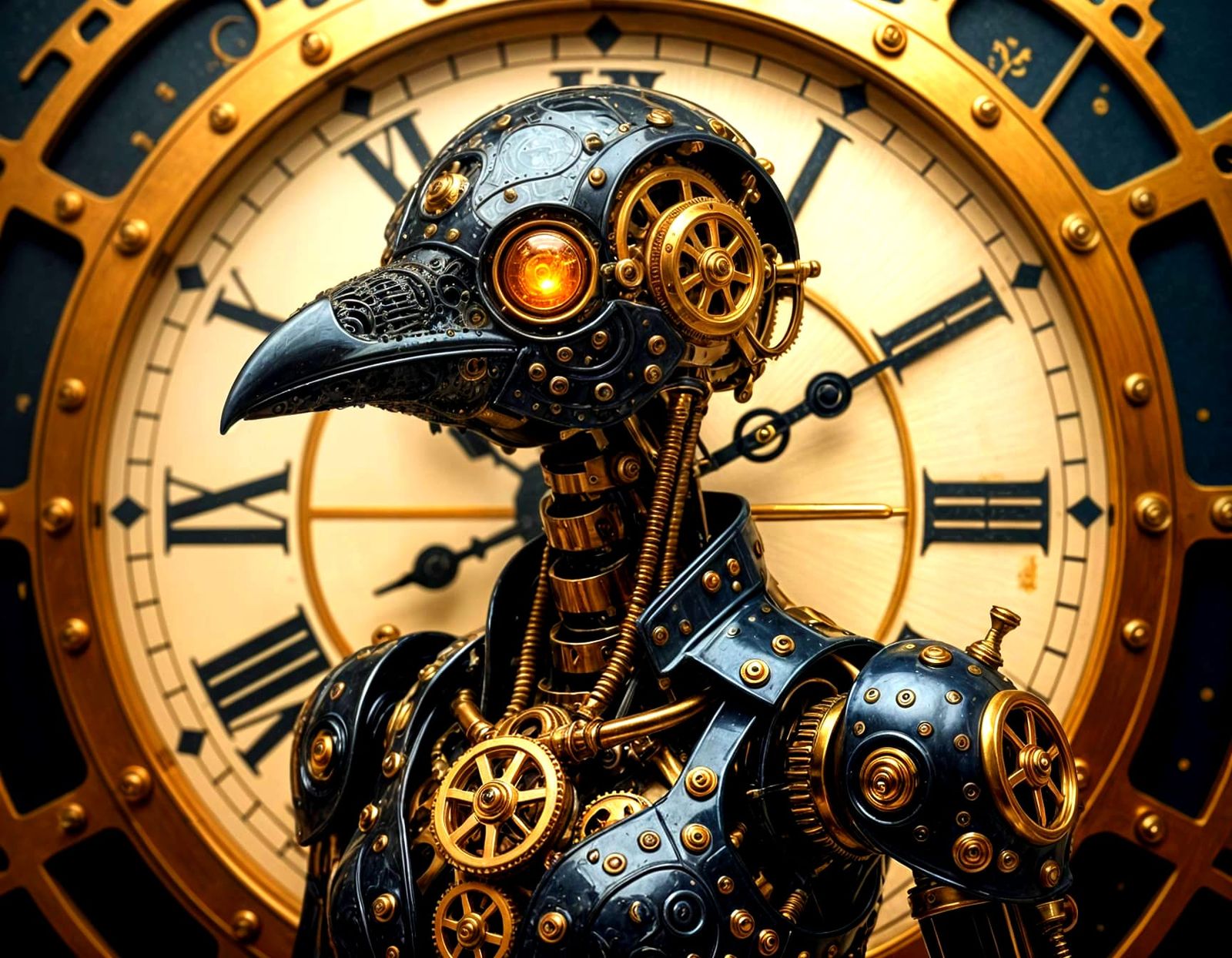 Steampunk Raven Humanoid with Clockwork Details - AI Art