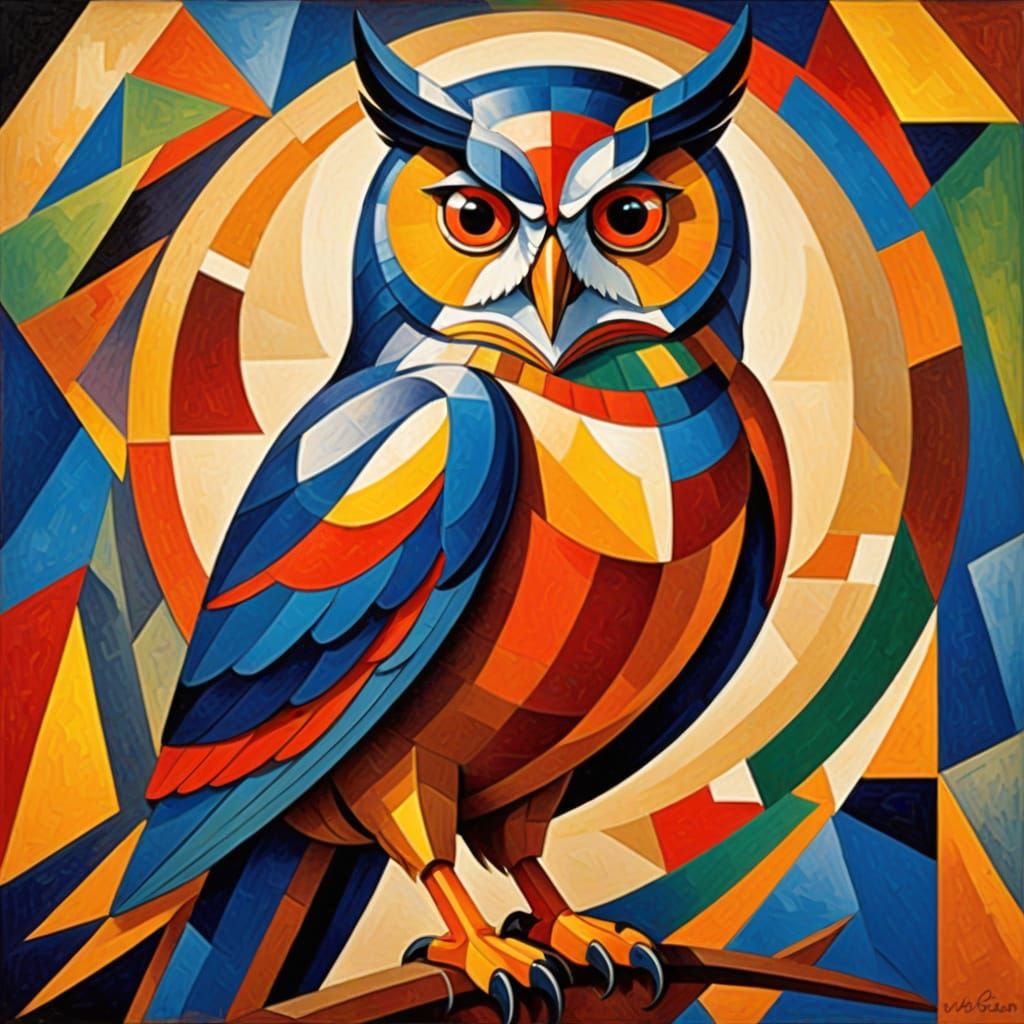A bold owl. - A Bold Owl in Abstract Cubism