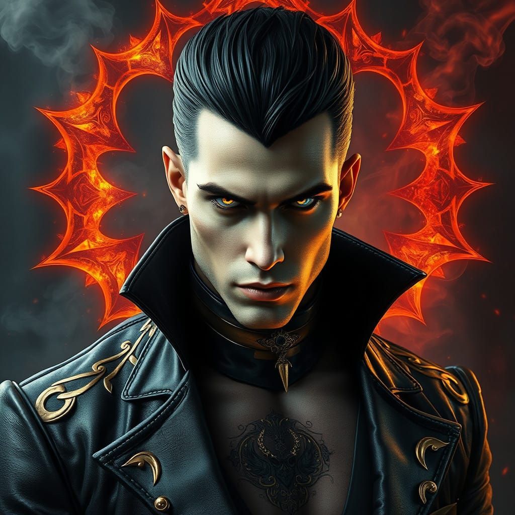 Ethereal Vampire Prince in Ombre Leather, Shrouded... - AI Art