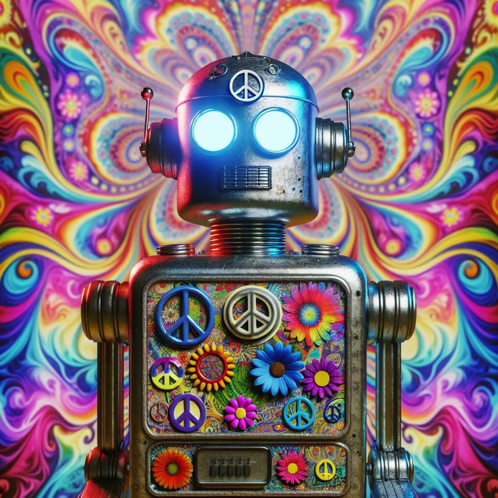 Psychedelic Hippie Robot - AI Generated Artwork - NightCafe Creator