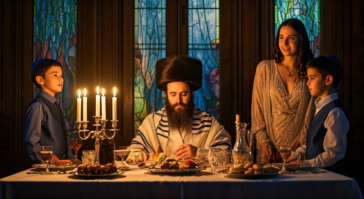 Orthodox Hasidic Haredi Jews with a beautiful high streimel, a young ...