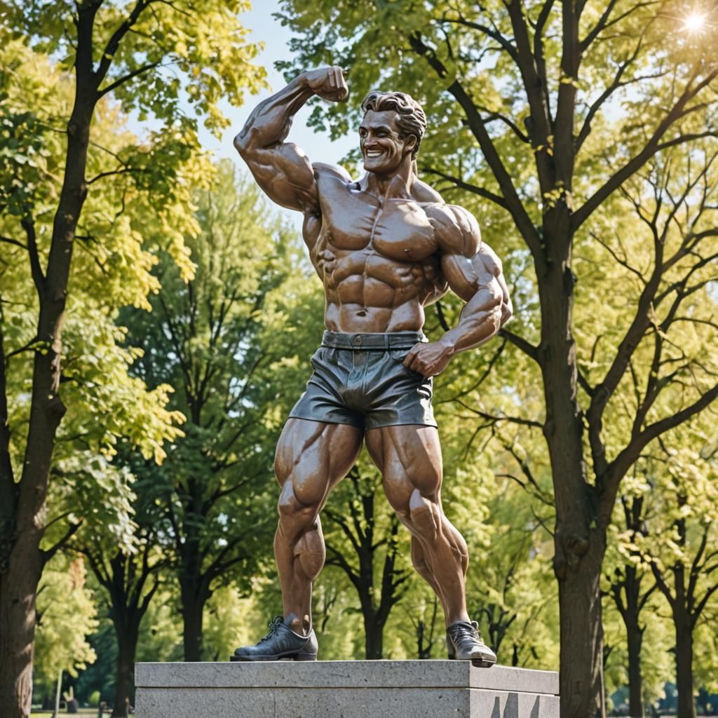 Statue of a smiling bodybuilder in the park. - AI Generated Artwork ...