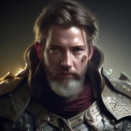 Male ranger, wearing chain mail, carrying sword,shield and longbow ...