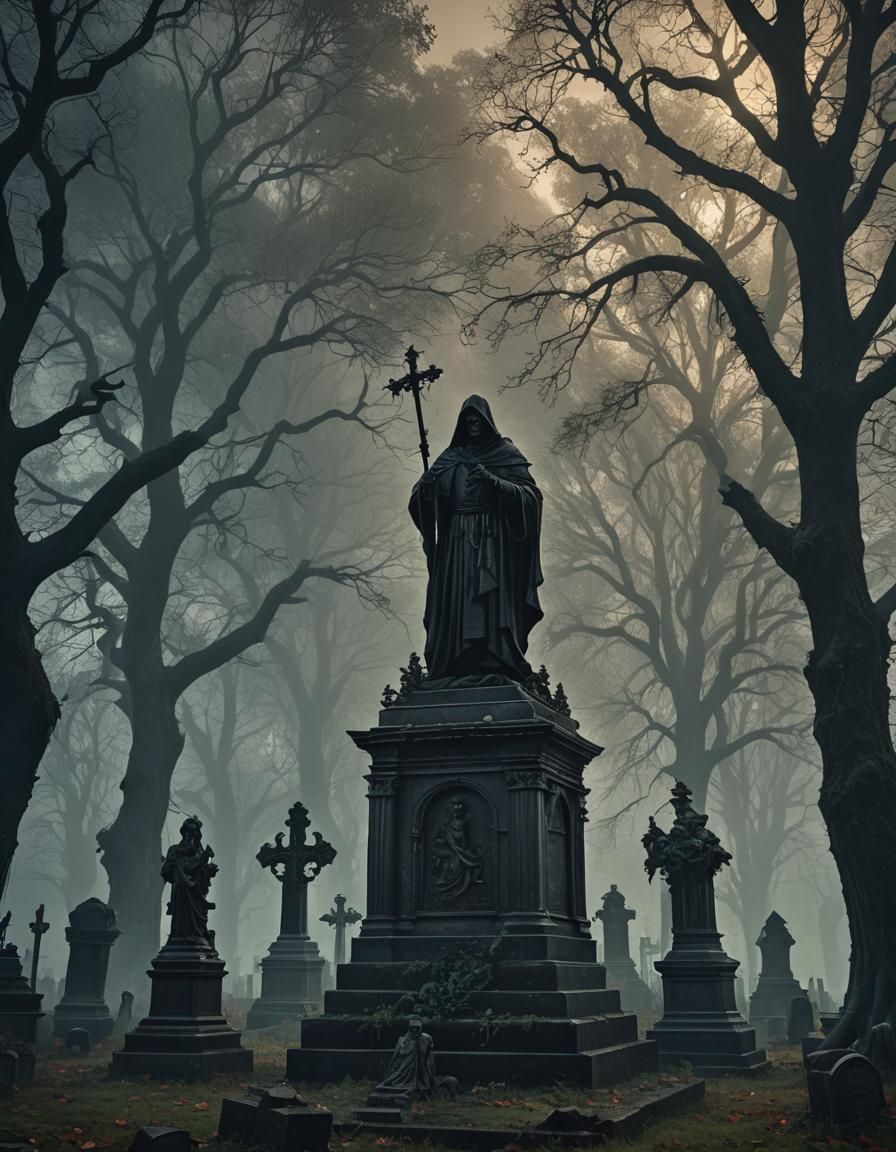 dark creepy midnight gothic horror victorian foggy haunted cemetery ...