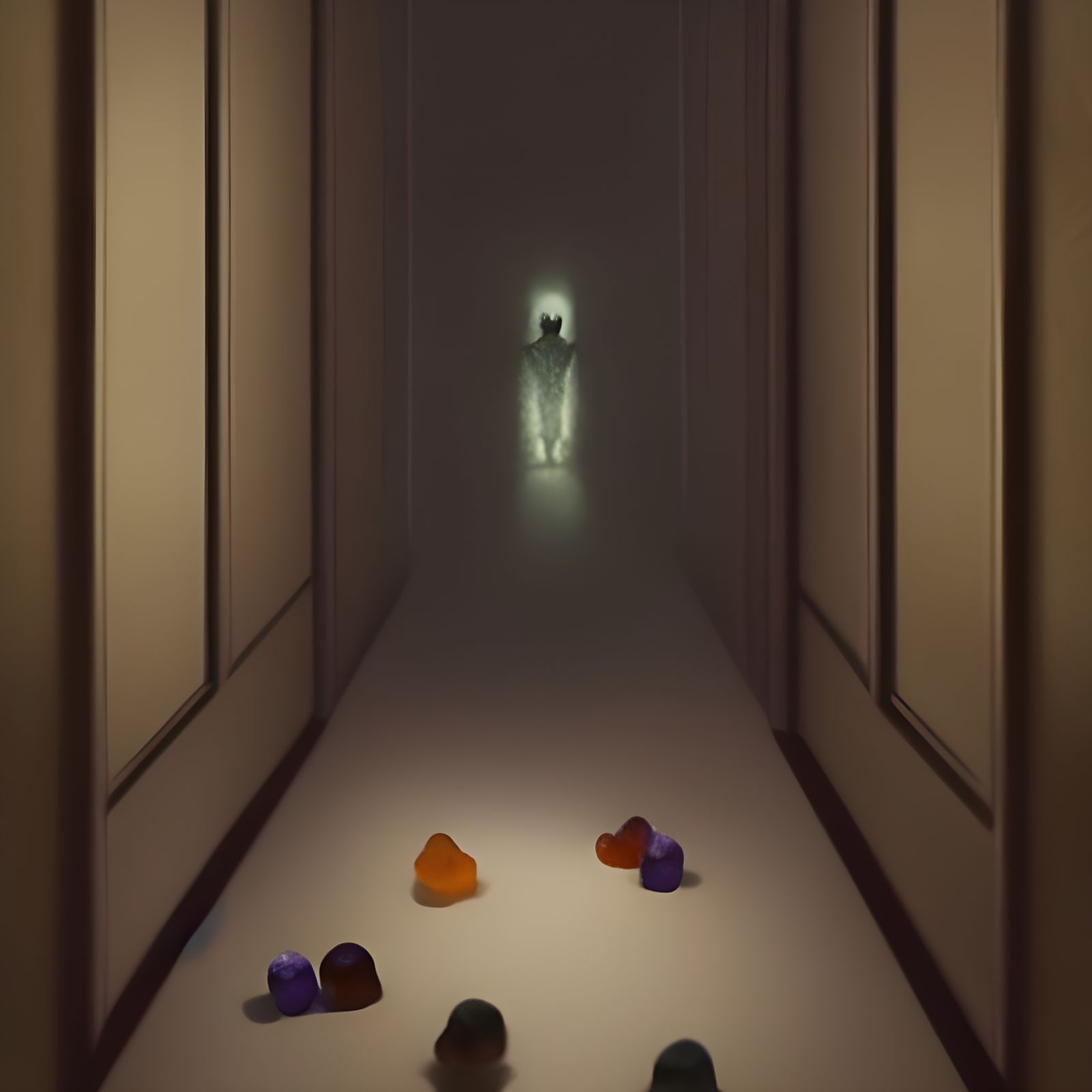 A creepy “sweet” trail of spooky gummy bears in home, a gummy bear ...