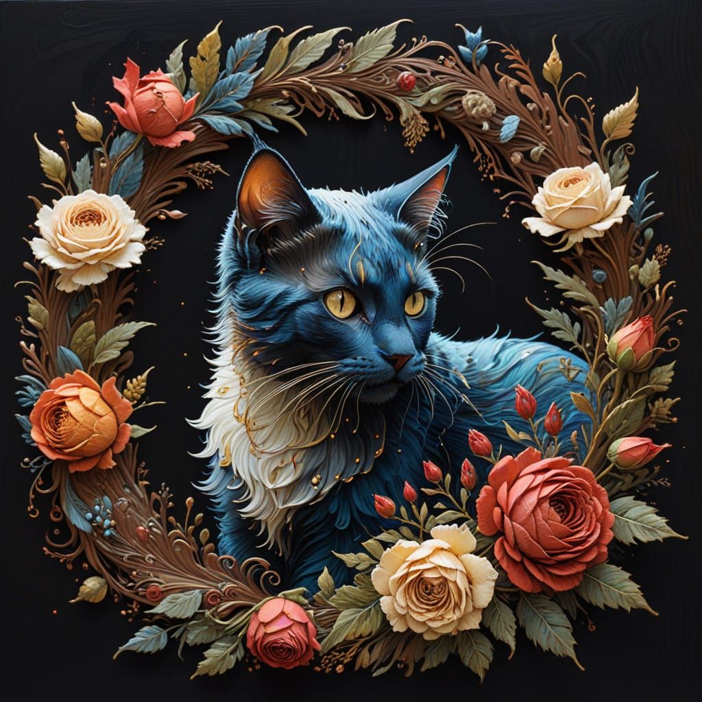 blue cat in round frame - Majestic Blue Kitten in Whimsical ...