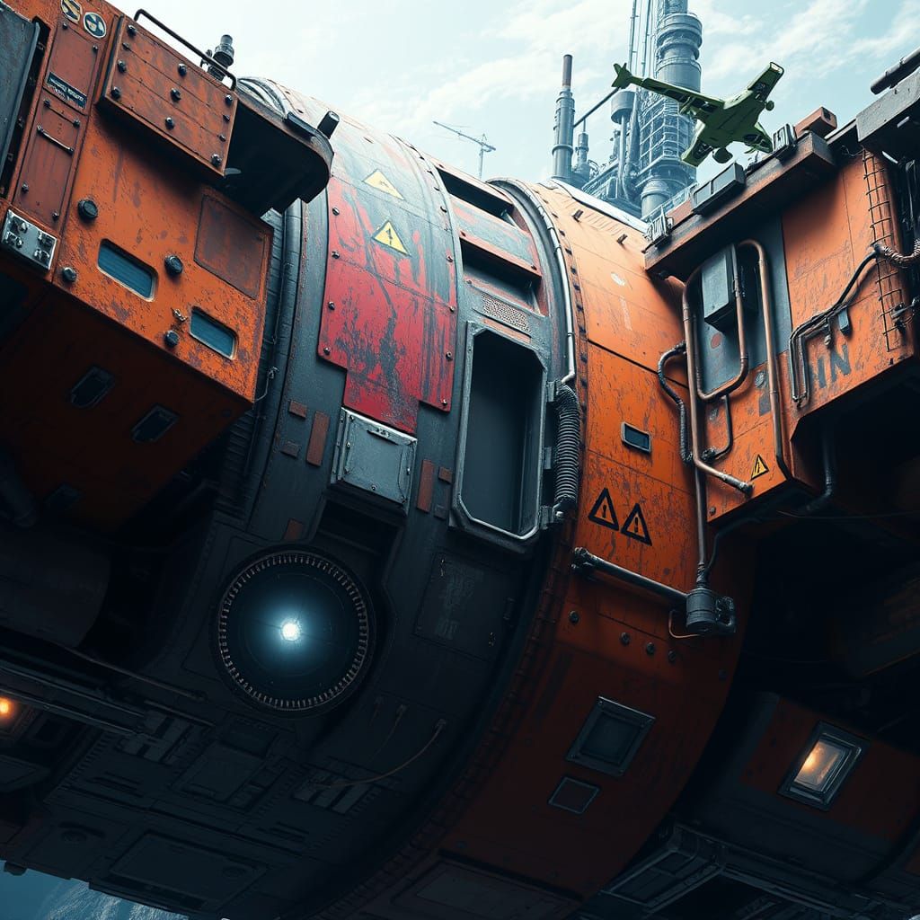 Gritty Space Freighter Dominates the Frame in Indu... - AI Art