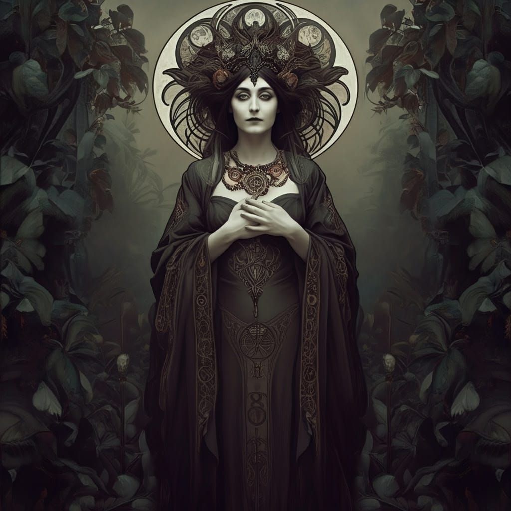 tarot, enigmatic gothic figure, muted earthy tones, gothic and symbolic ...