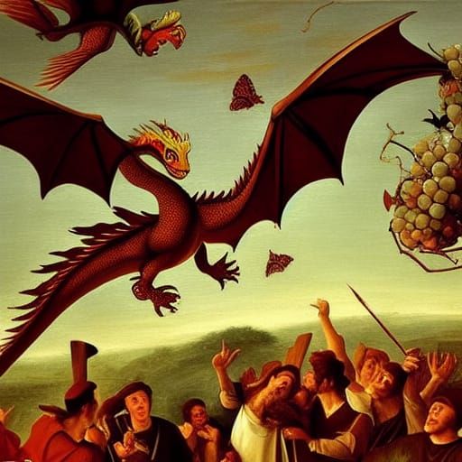 Dragons stealing grapes - AI Generated Artwork - NightCafe Creator