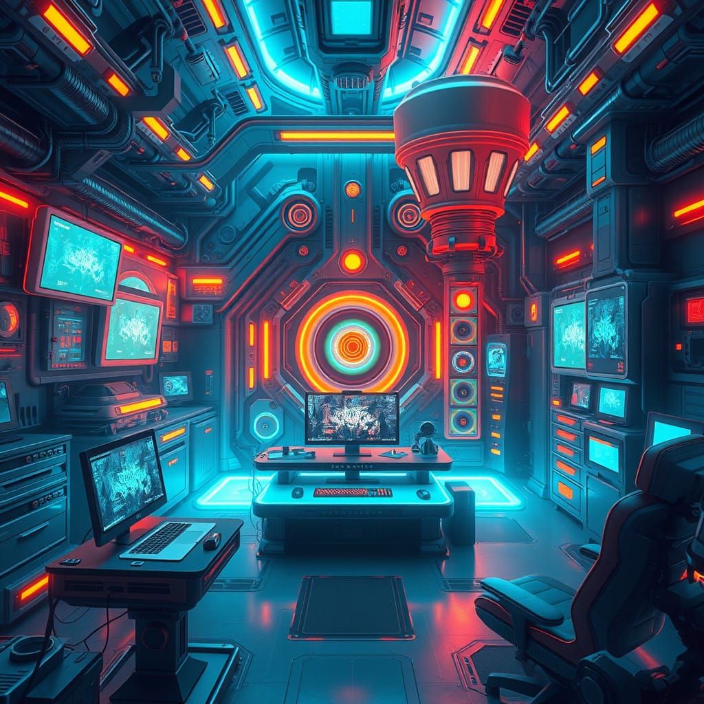 A future gaming setup - Cyberpunk Gaming Haven in Futuristic...