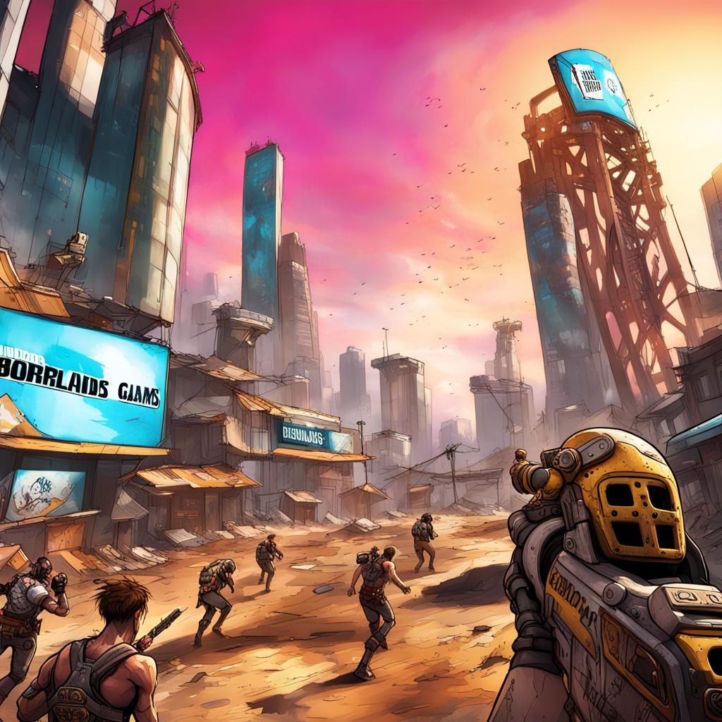 Borderlands. Group of bandits plundering a rival clan´s stronghold ...