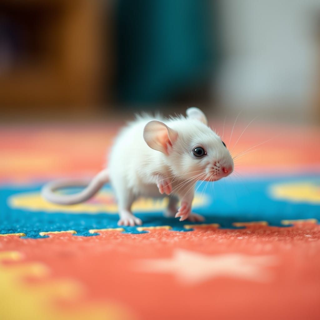 Cute Baby White Mouse Takes First Steps on Colorfu... - AI Art