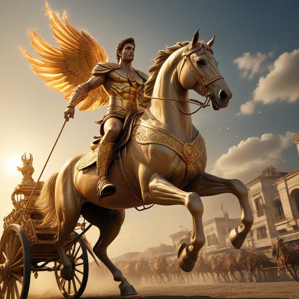 Apollo, Greek God of the Sun, in Golden Chariot wi... - AI Art