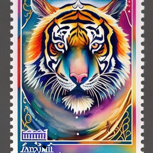 Postage stamp on Tiger : SAVE THE TIGER - AI Generated Artwork ...