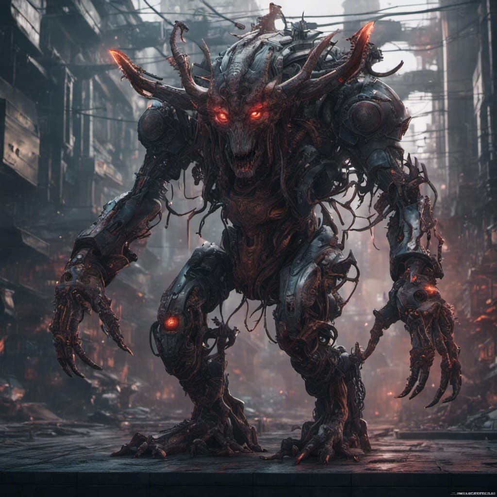 Genetic mutation cyberpunk mechanical demon - AI Generated Artwork ...