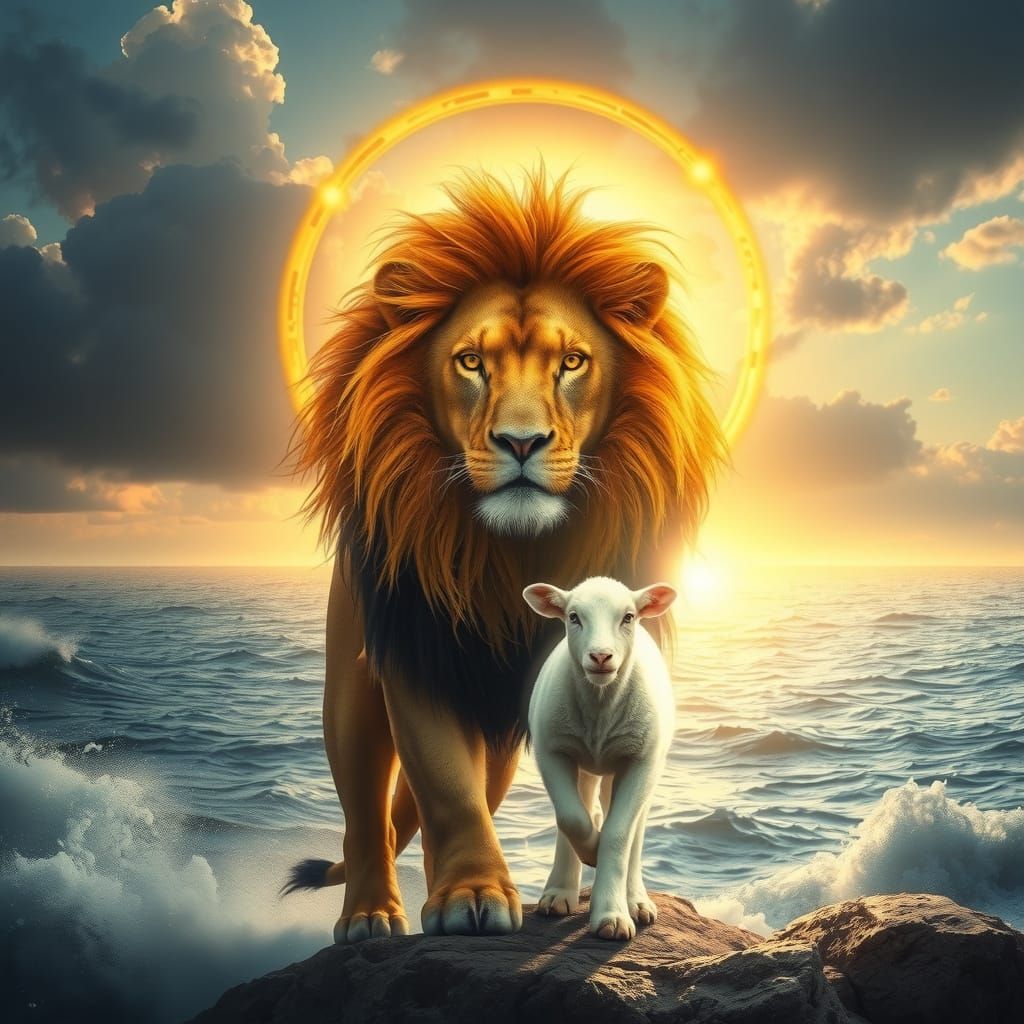 The Lion and the Lamb - Cosmic Lion Transforms into Radiant...