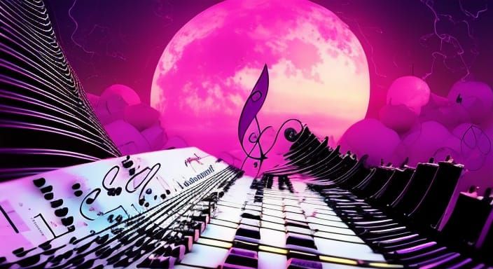 A strange steampunk note in a synthwave musical notation. - AI ...