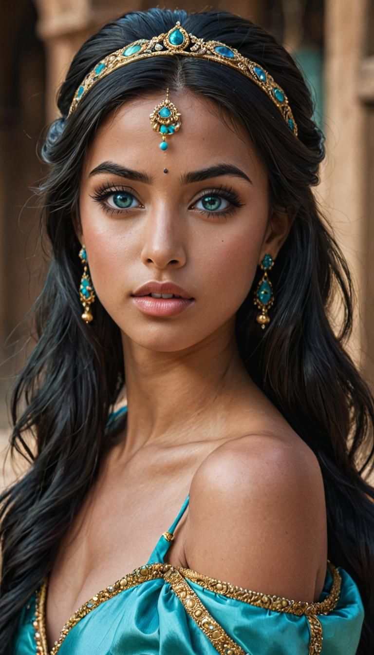 disney princess jasmine, arab, long black hair, puffy ponytail ...