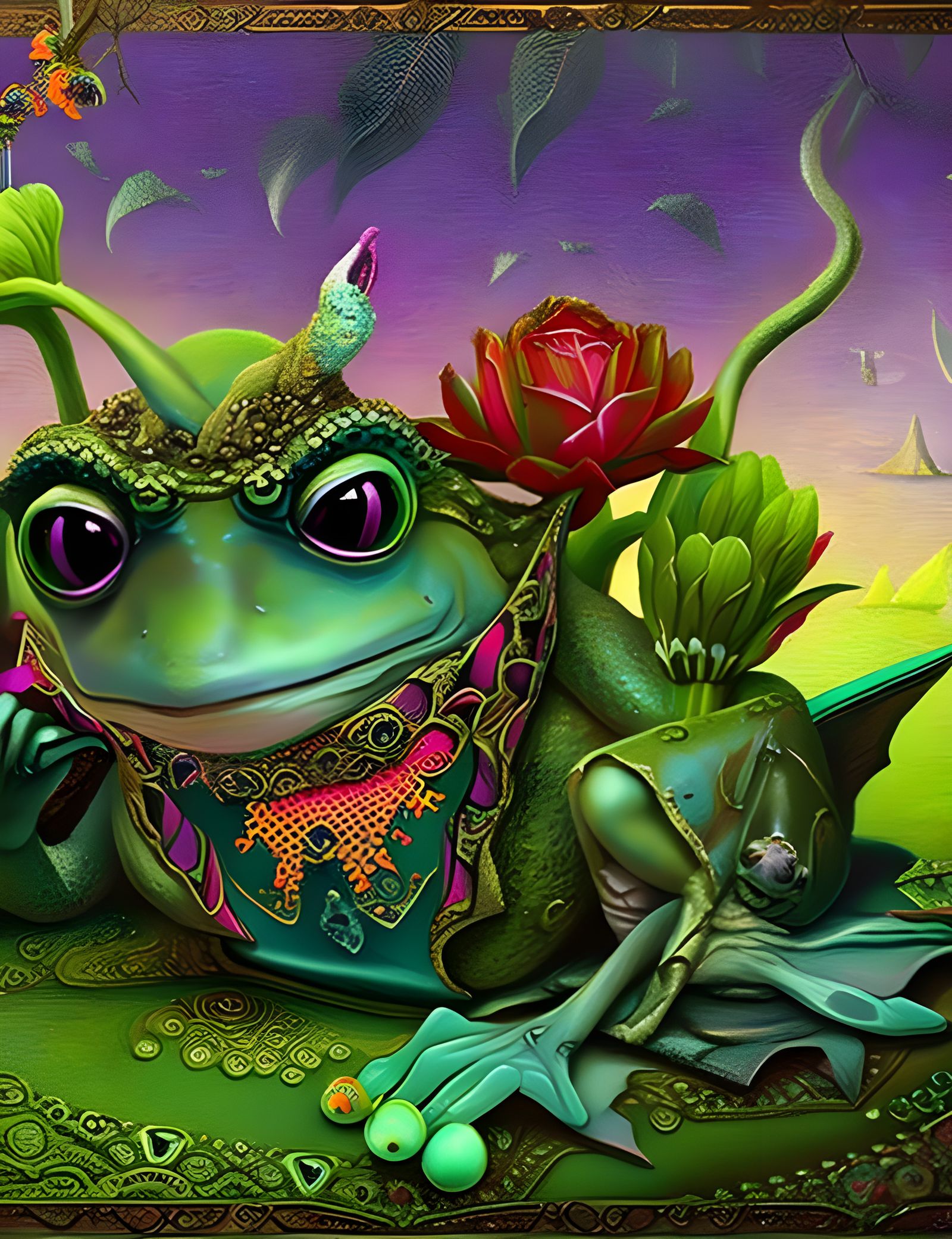 Old man Frog, reading Anthropomorphic cute cyberpunk synth wave frog ...