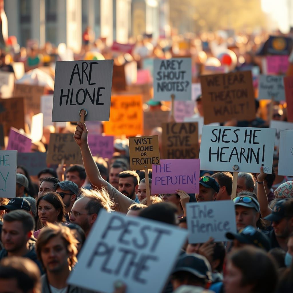 Passionate Protesters Unite in Solidarity, Holding... - AI Art