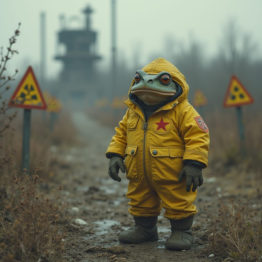 Soviet Toad Hero Stands Against Chernobyl's Ruin - AI Art