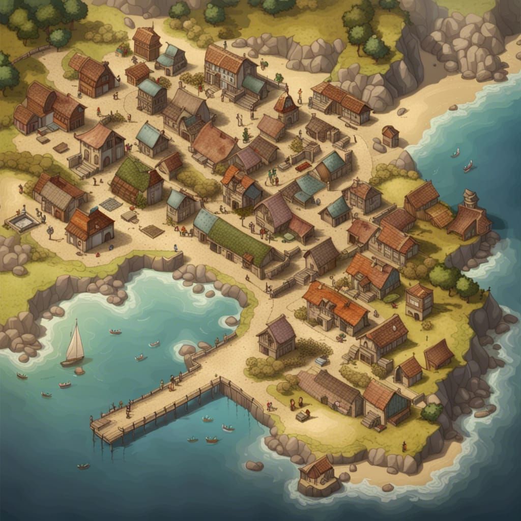 large top-down map of village on the coast - AI Generated Artwork ...