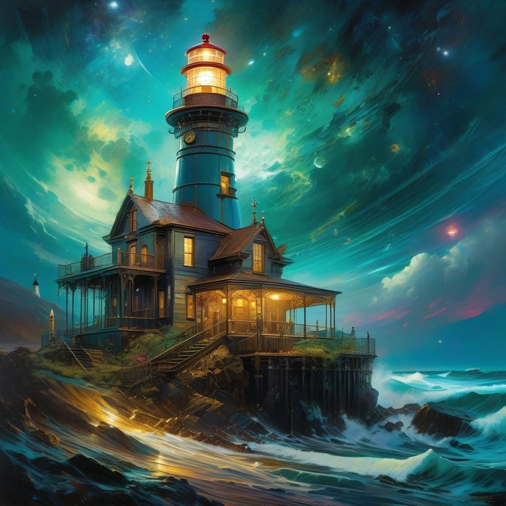 Lighthouse in stormy night - AI Generated Artwork - NightCafe Creator