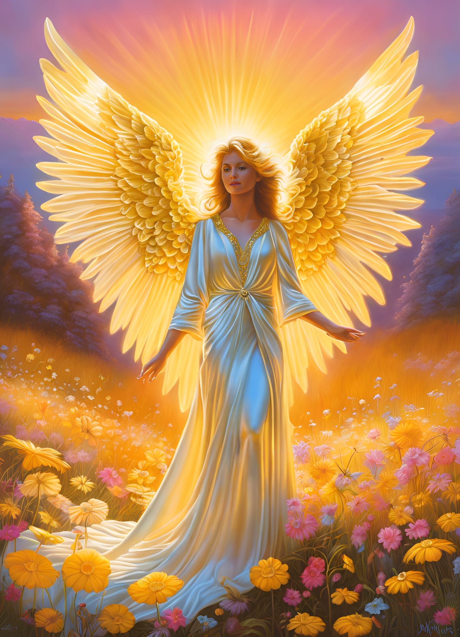 Golden angel of flowers - AI Generated Artwork - NightCafe Creator