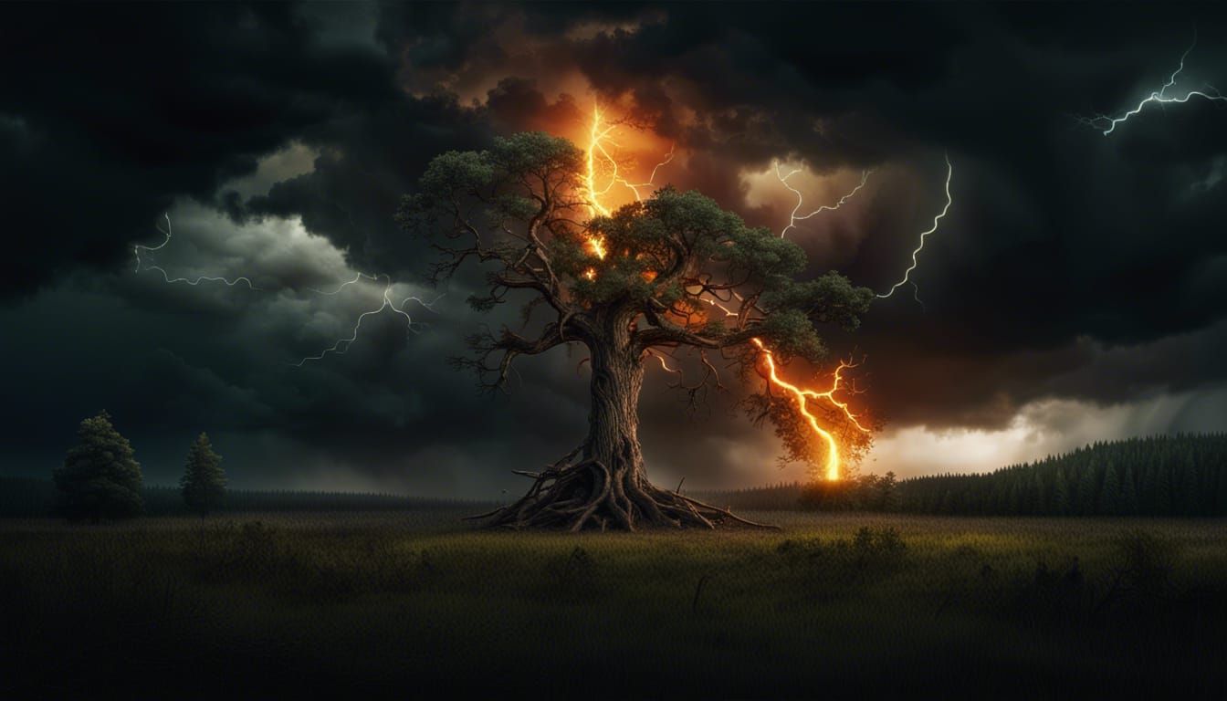 Lightning Striking a tree - AI Generated Artwork - NightCafe Creator