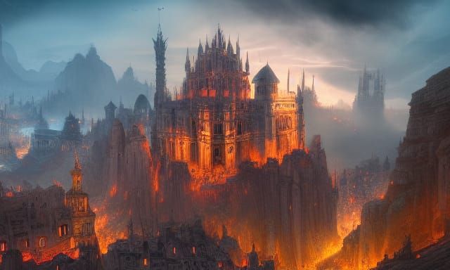 Castle of Hell - Medieval City in Canyon Concept Art