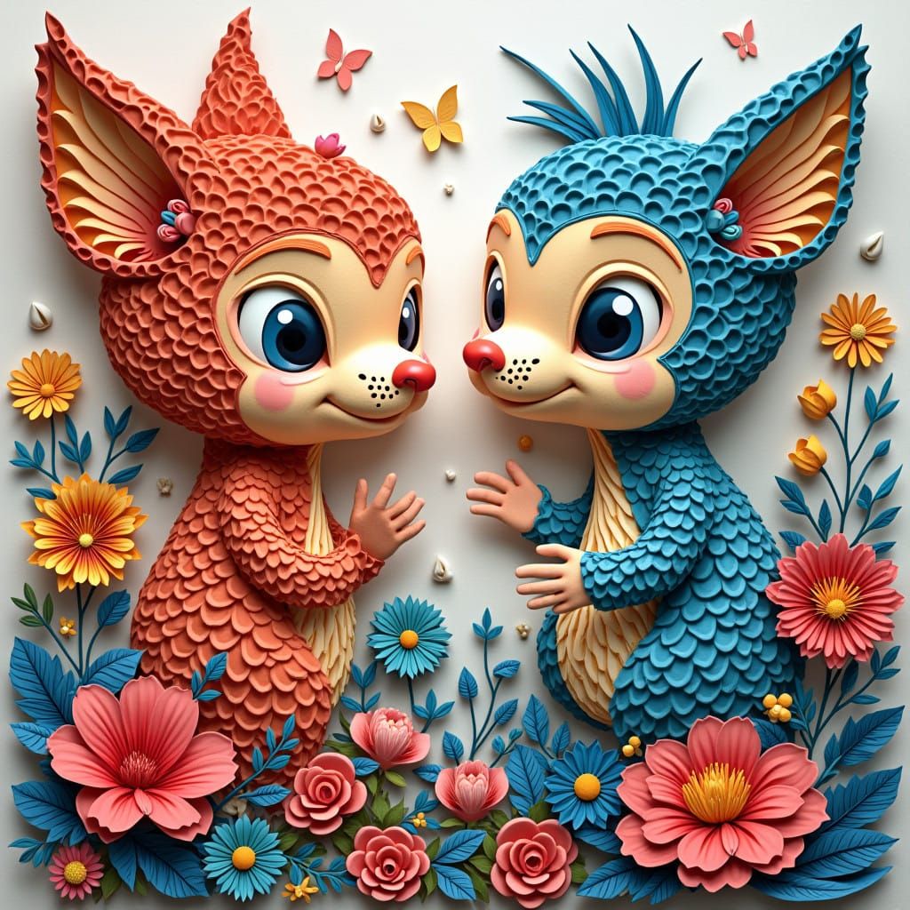 Paper Craft Chipmunk - Vibrant Paper Cut Chipmunk in Whimsic...