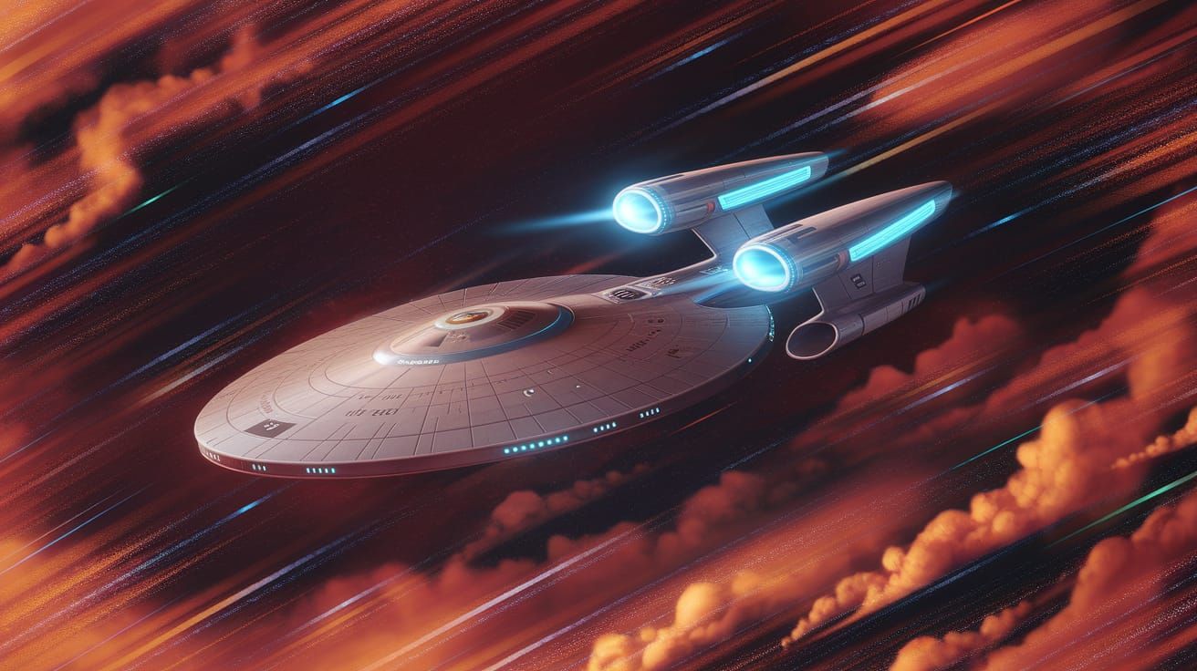 A sleek silver Star Trek Beyond Science vessel, with glowing blue ...