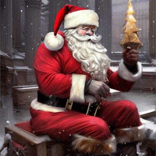 Portrait of handsome Santa Claus with Christmas hat and gift, John ...